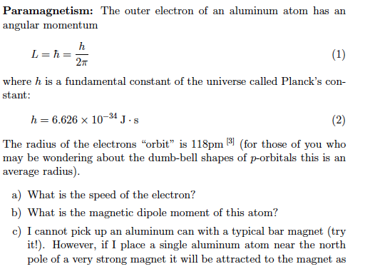 Paramagnetism: The outer electron of an aluminum atom | Chegg.com