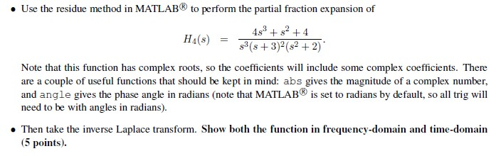 Solved . Use the residue method in MATLAB to perform the | Chegg.com