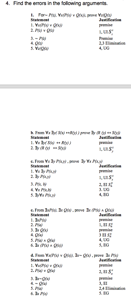 4. Find the errors in the following arguments 1. For~ | Chegg.com