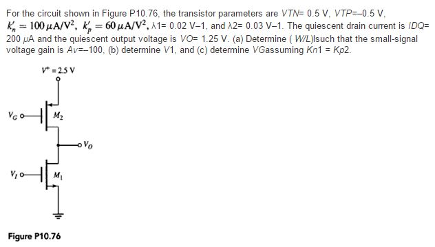 Solved For the circuit shown in Figure P10.76. the | Chegg.com