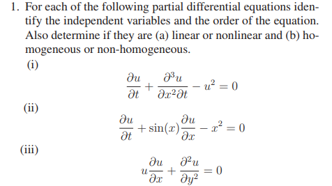 Solved 1. For each of the following partial differential | Chegg.com