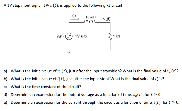 Solved A 1V step input signal, 1V middot u(t), is applied to | Chegg.com