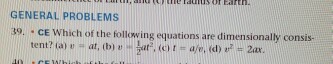 Solved Which of the following equations are dimensionally | Chegg.com