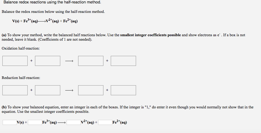 Solved Balance redox reactions using the half-reaction | Chegg.com