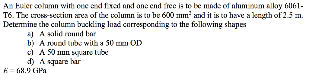 Solved An Euler column with one end fixed and one end free | Chegg.com
