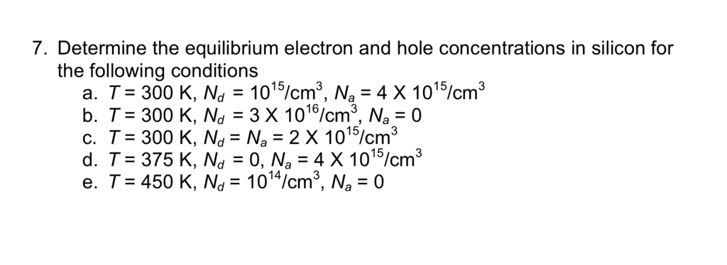 Solved 7. Determine the equilibrium electron and hole | Chegg.com