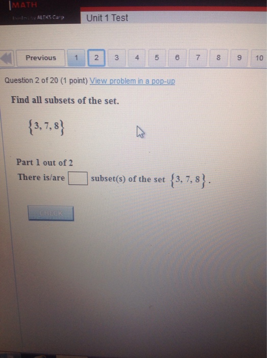 Solved Find all subsets of the set. {3, 7, 8} There is/are | Chegg.com