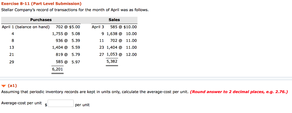 Solved Exercise 8-11 (Part Level Submission) Stellar | Chegg.com