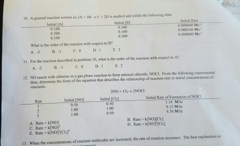 Solved 10. A general reaction written as 2A + 2B → C + 2D is | Chegg.com