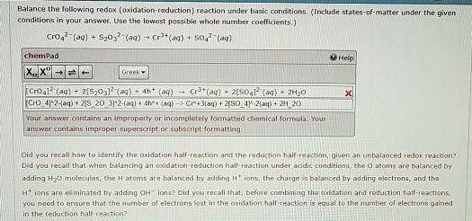 Solved Balance the following redox (oxidation-reduction) | Chegg.com