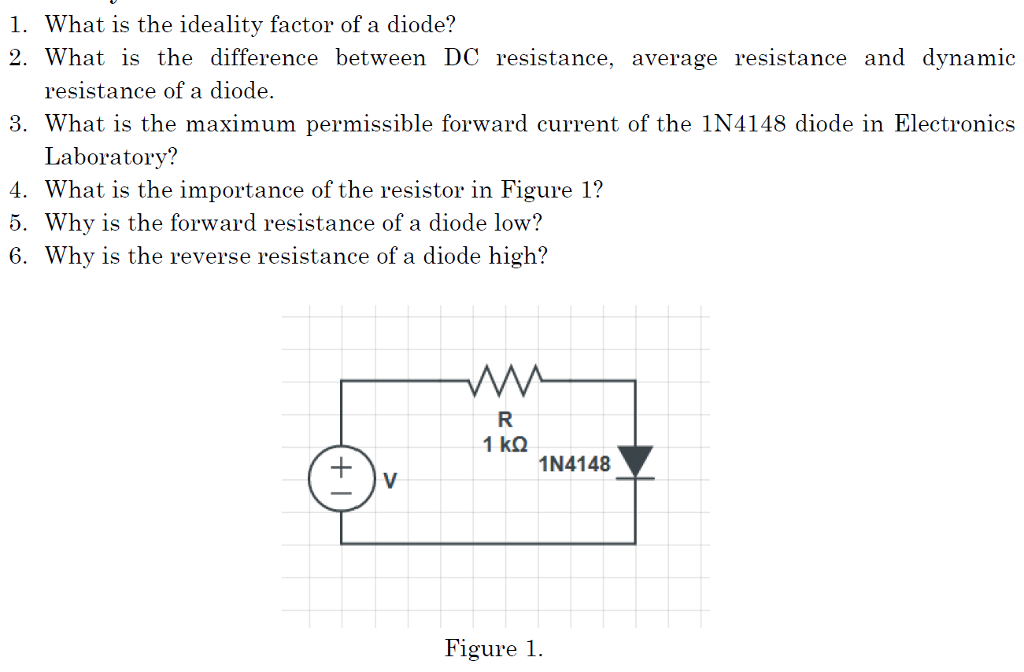 Solved 1. What is the ideality factor of a diode? 2. What is | Chegg.com
