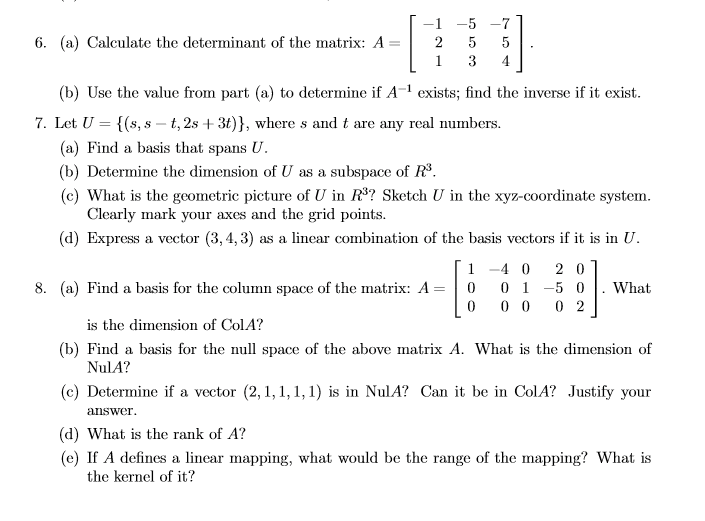 Solved Calculate the determinant of the matrix: A= [-1 2 1 | Chegg.com