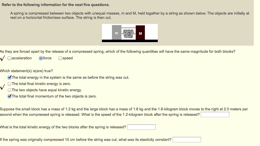Solved A Spring Is Compressed Between Two Objects With