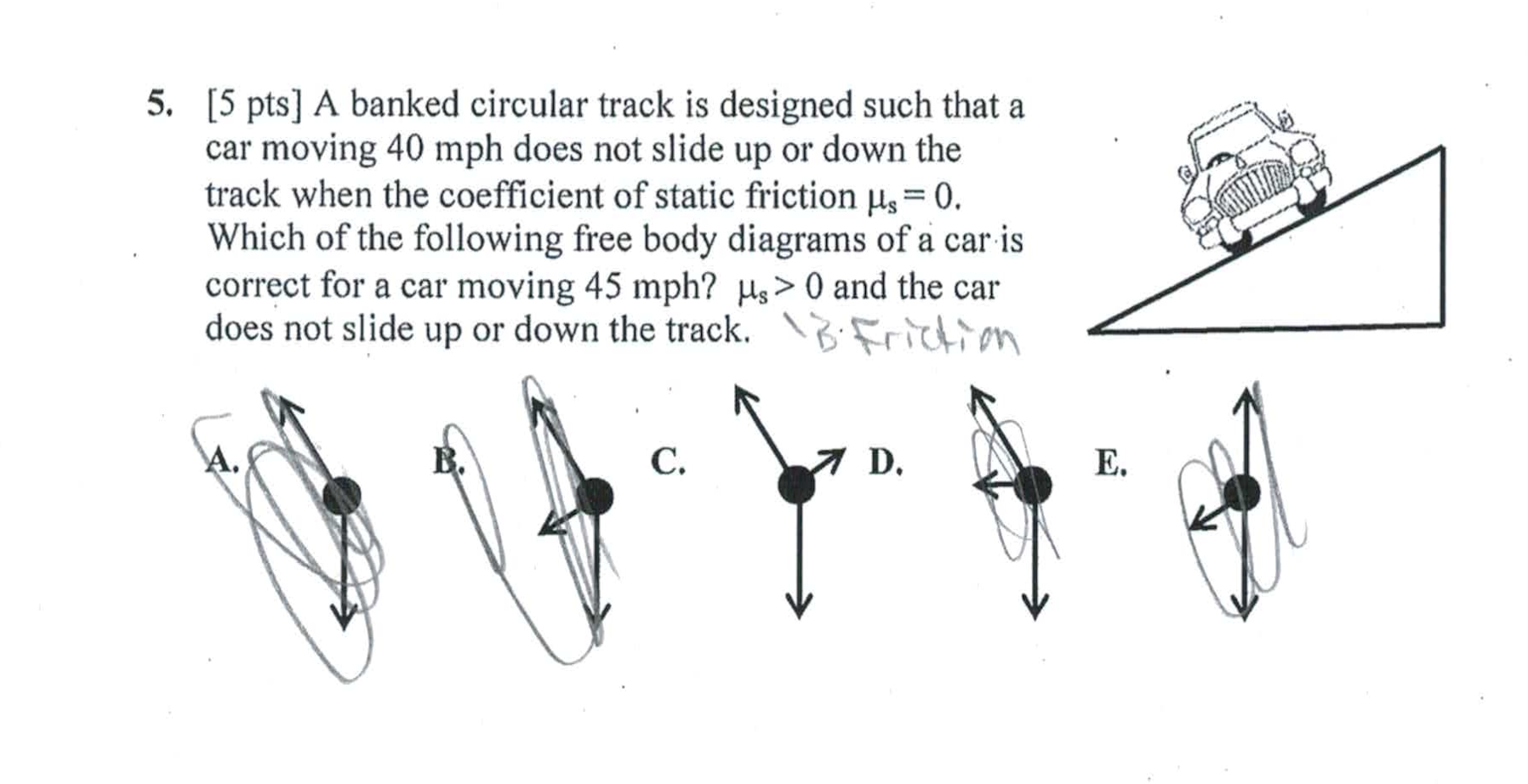 Solved 5. A banked circular track is designed such that a | Chegg.com