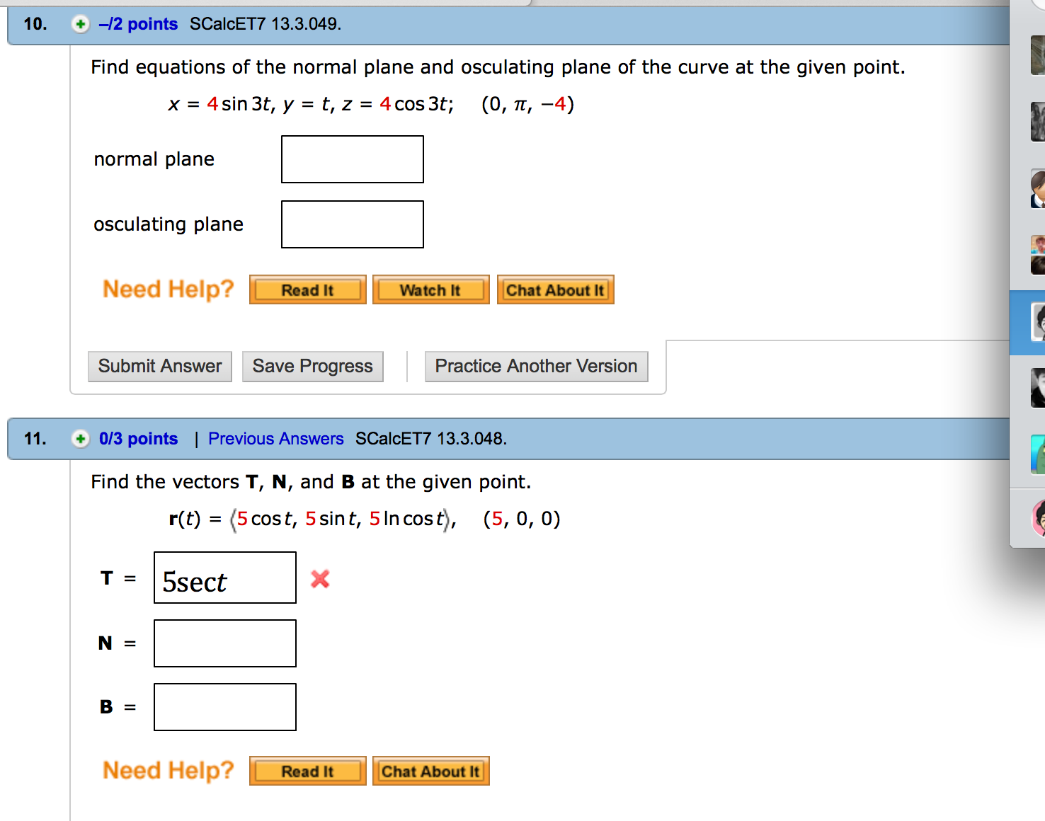 Solved #1) find equations of the normal plane and osculating | Chegg.com Solved #1) find equations of the normal plane and osculating | Chegg.com