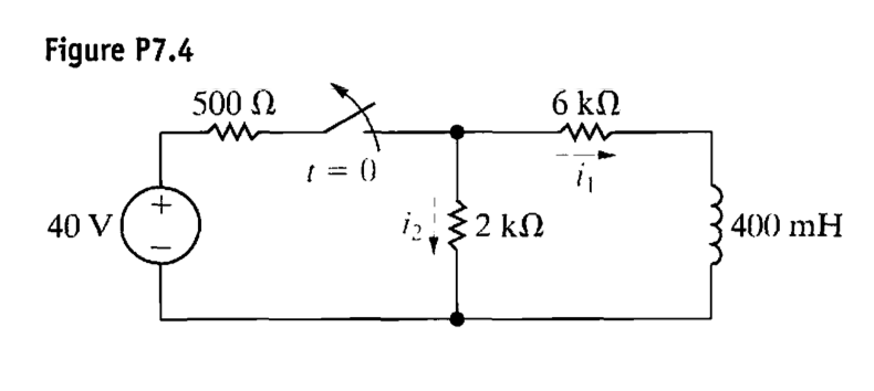 Solved Figure P7.4 500 40 V 6 km 2 km 400 mH | Chegg.com