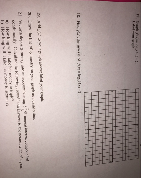 Solved Graph f(x) = log2 (4x)-2. Label your graph. Find | Chegg.com Solved Graph f(x) = log2 (4x)-2. Label your graph. Find | Chegg.com