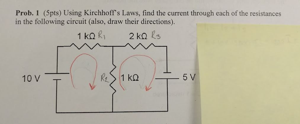 Solved Using Kirchhoff s Laws, find the current through each | Chegg.com