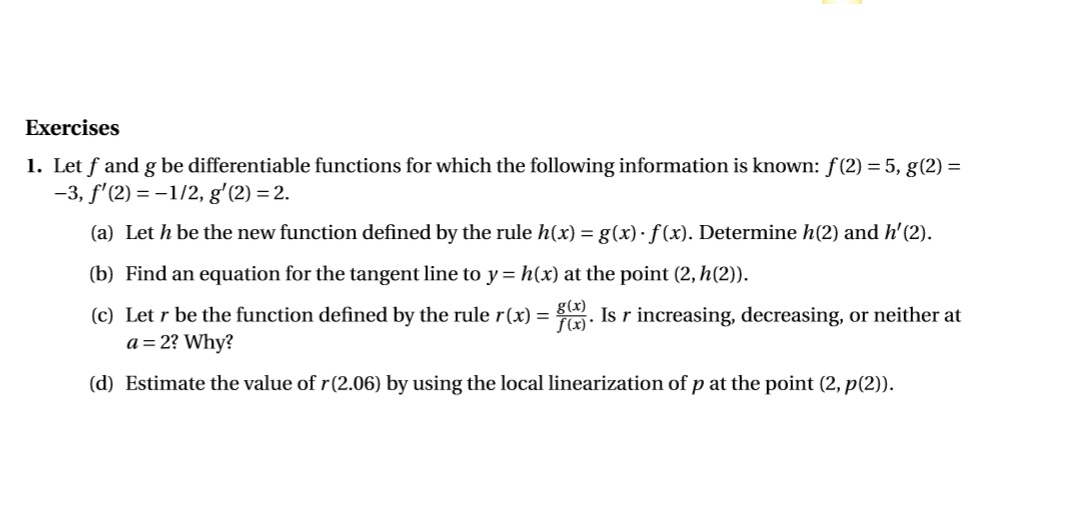 Solved Exercises 1. Let f and g be differentiable functions | Chegg.com