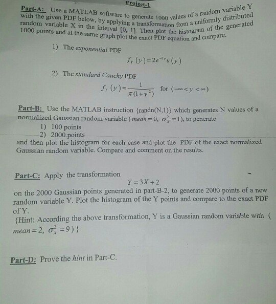 Solved Rroiect1 Part A Use A Matlab Software To Generate