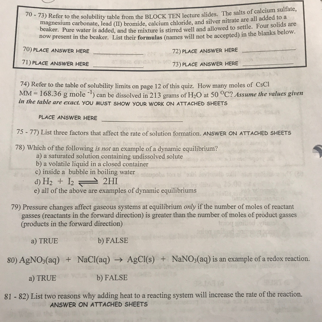 Solved Refer to the solubility table from the BLOCK TEN | Chegg.com