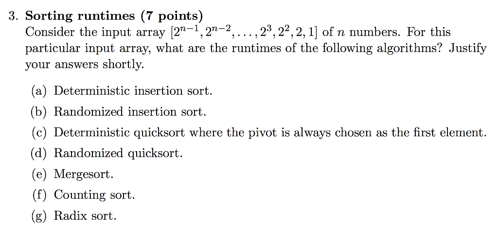 Solved 3. Sorting runtimes (7 points) Consider the input | Chegg.com