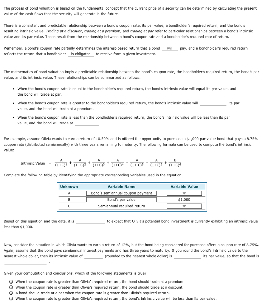 Solved The process of bond valuation is based on the | Chegg.com