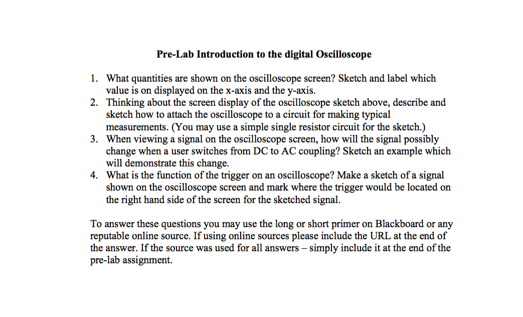 Pre - Lab Introduction to the digital Oscilloscope 1. | Chegg.com