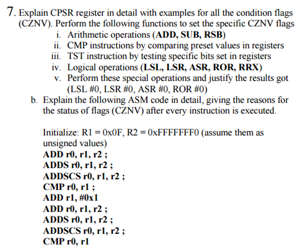 Explain CPSR register in detail with examples for all | Chegg.com