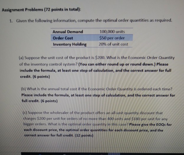 Solved Assignment Problems (72 points in total): 1. Given | Chegg.com