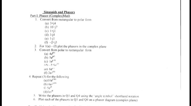 Solved Sinusoids and Phasors Phasor (Complex)Math Convert | Chegg.com