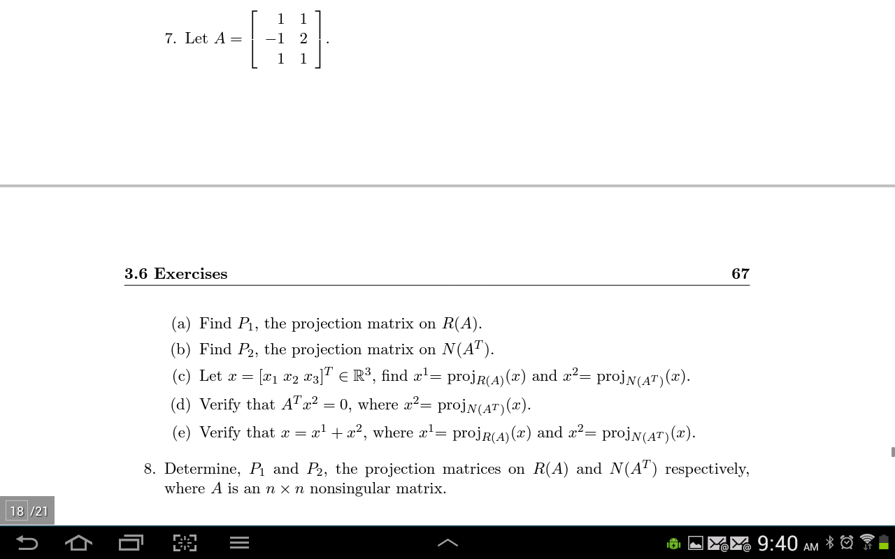 Let A = Find P1, the projection matrix on R(A). | Chegg.com