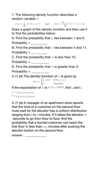 Solved The following density function describes a random | Chegg.com
