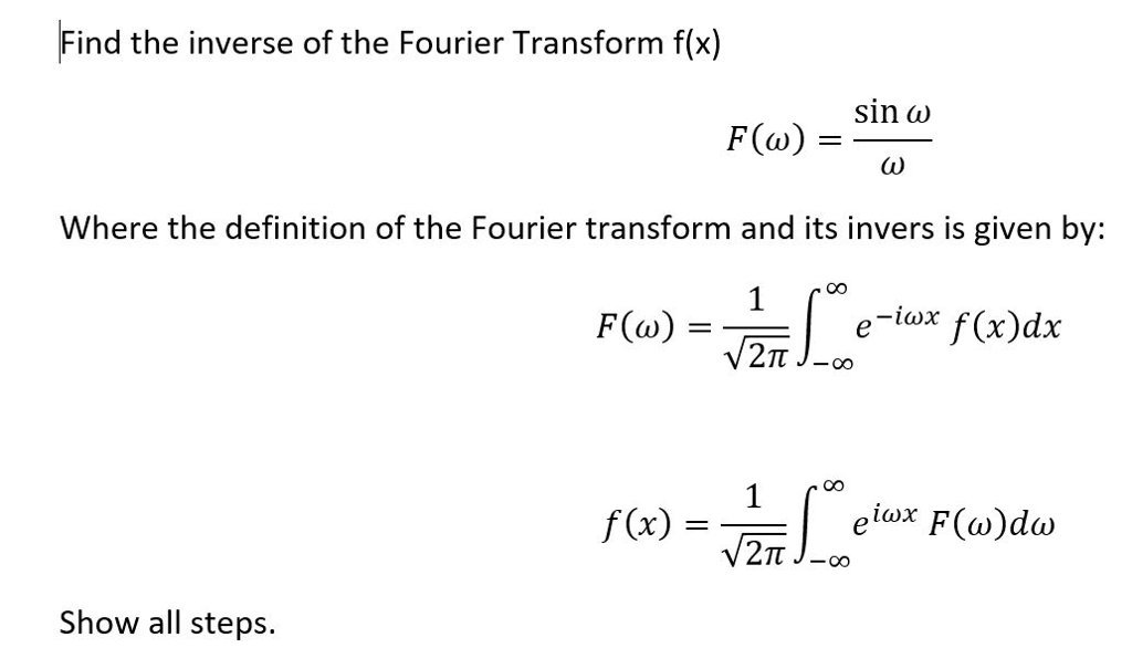 Solved Find the inverse of the Fourier Transform f(x) | Chegg.com