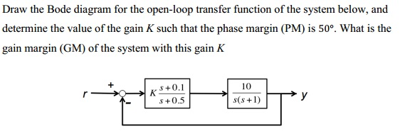 Draw the Bode diagram for the open-loop transfer | Chegg.com