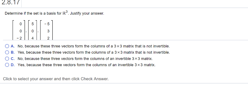 Solved 2.8.1 Determine if the set is a basis for R. Justify | Chegg.com