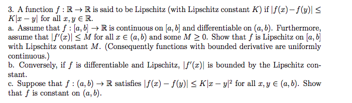 Solved A function f: R rightarrow R is said to be Lipschitz | Chegg.com
