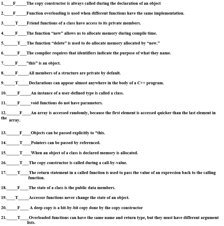 Solved F The Copy Constructor Is Always Called