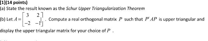 Solved State the result known as the Schur Upper | Chegg.com