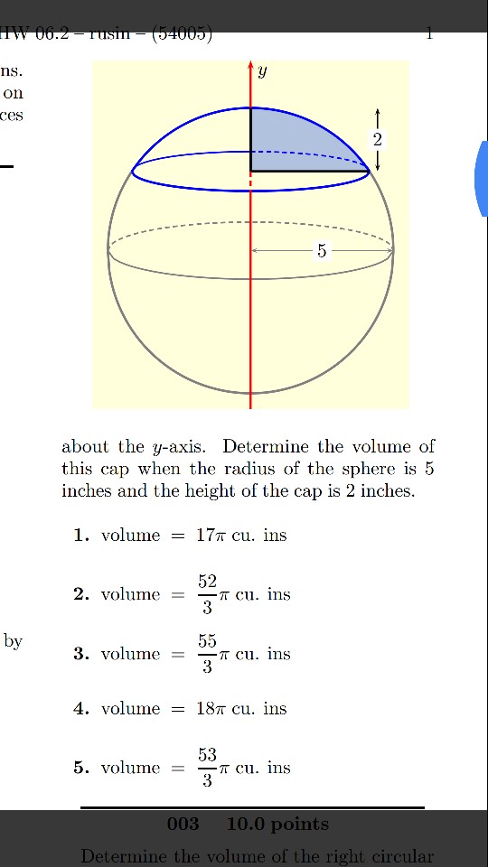 Solved 002 10.0 points A cap of a sphere is generated by | Chegg.com