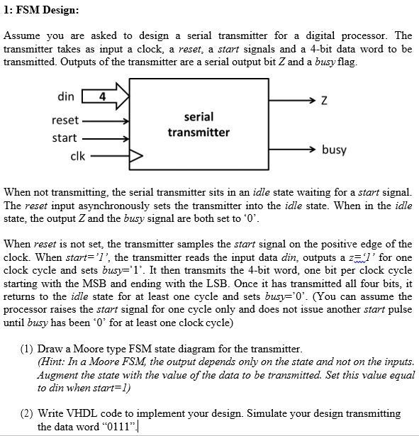 Solved Draw a 4-bit Moore type FSM state diagram for the | Chegg.com