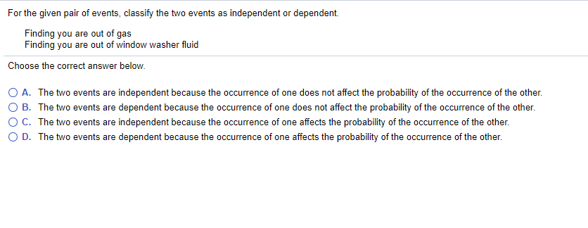 Solved For the given pair of events, classify the two events | Chegg.com