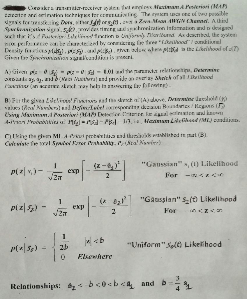 Consider a transmitter receiver system that employs | Chegg.com