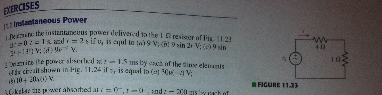 Solved Determine the instantaneous power delivered to the 1 | Chegg.com