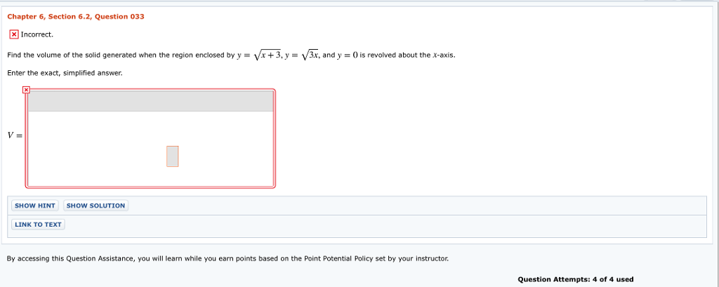 Solved Chapter 6, Section 6.2, Question 033 xIncorrect. Find | Chegg.com