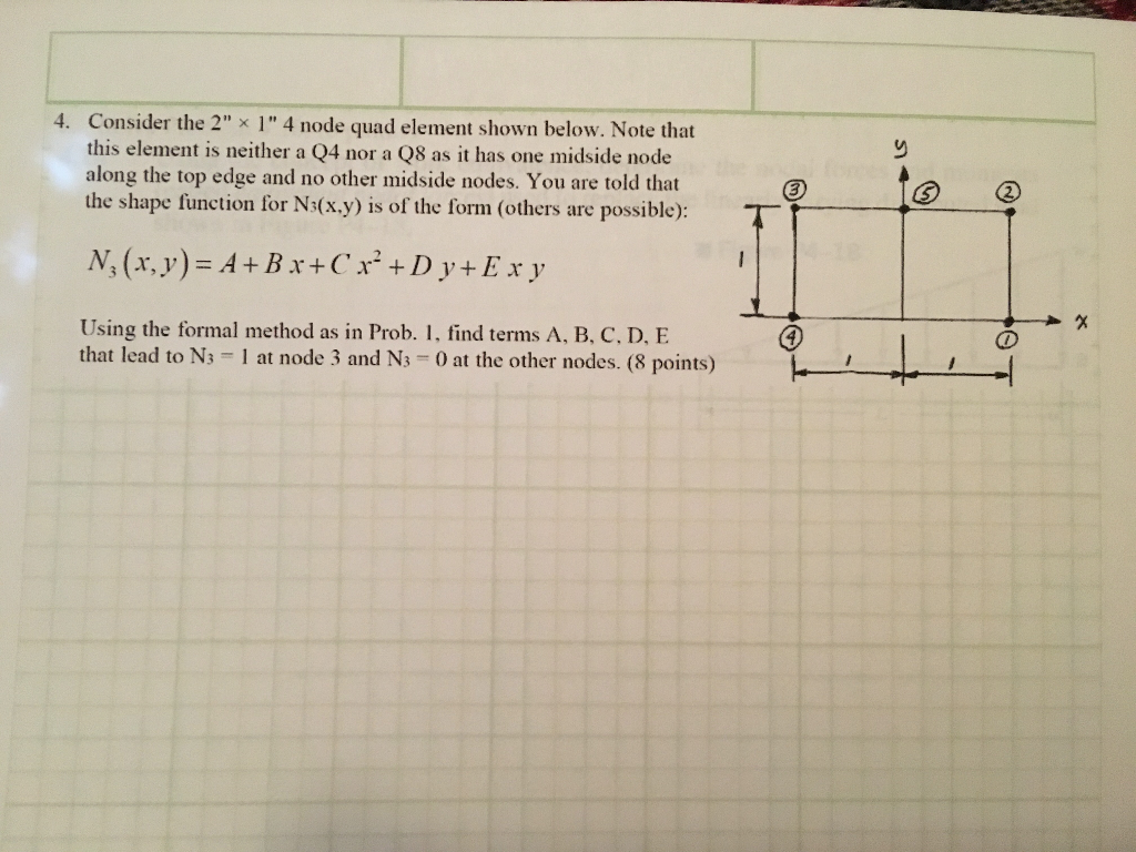 Solved Consider the 2"x1" 4 node quad element shown bleow. | Chegg.com