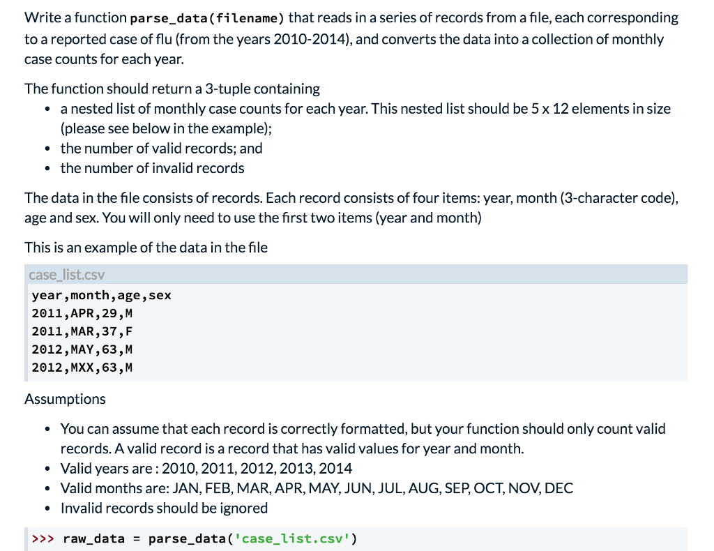 Solved Write A Function Parsedata Filename That Reads In