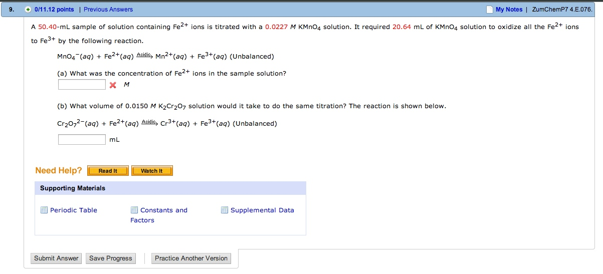 A 50.40-mL sample of solution containing Fe2+ ions is | Chegg.com