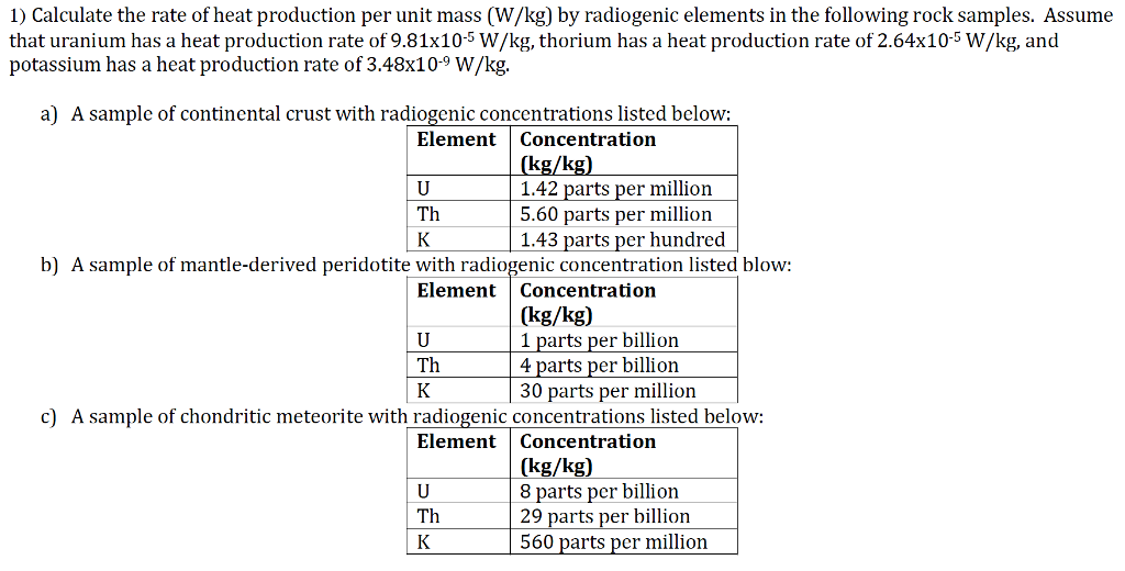 Solved 1) Calculate the rate of heat production per unit | Chegg.com