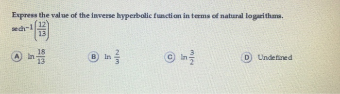 Solved Express the value of the inverse hyperbolic function | Chegg.com